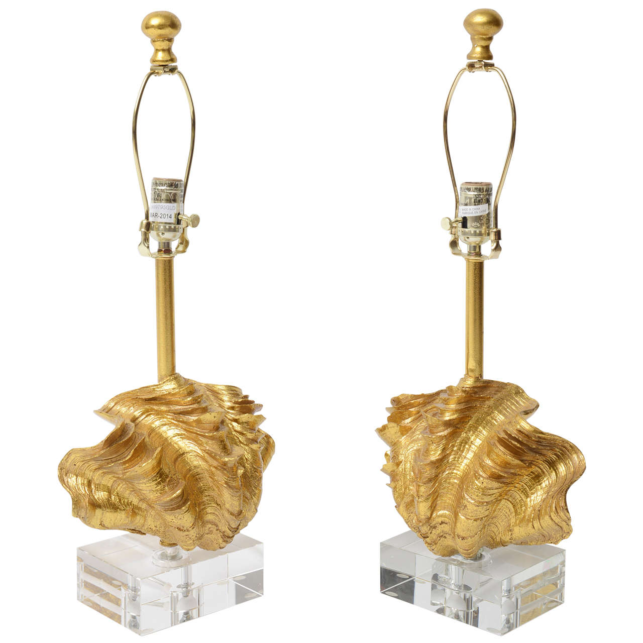Lucite and Gold Leaf Shell lamps with shades. USA 20th C at 1stDibs