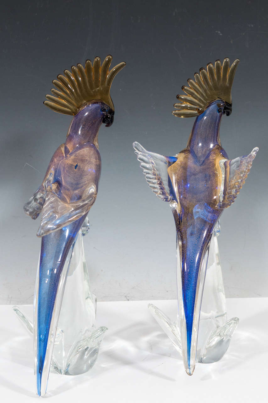 A Pair of Archimede Seguso 'Sommerso' Murano Glass Cockatoos at 1stDibs ...