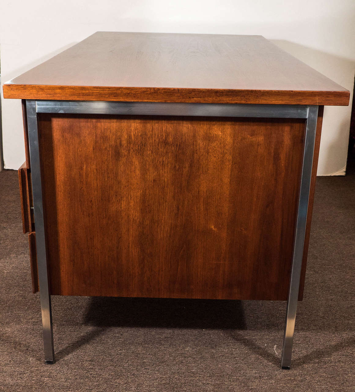 Midcentury Florence Knoll Walnut Desk on Chrome Legs at 1stDibs ...