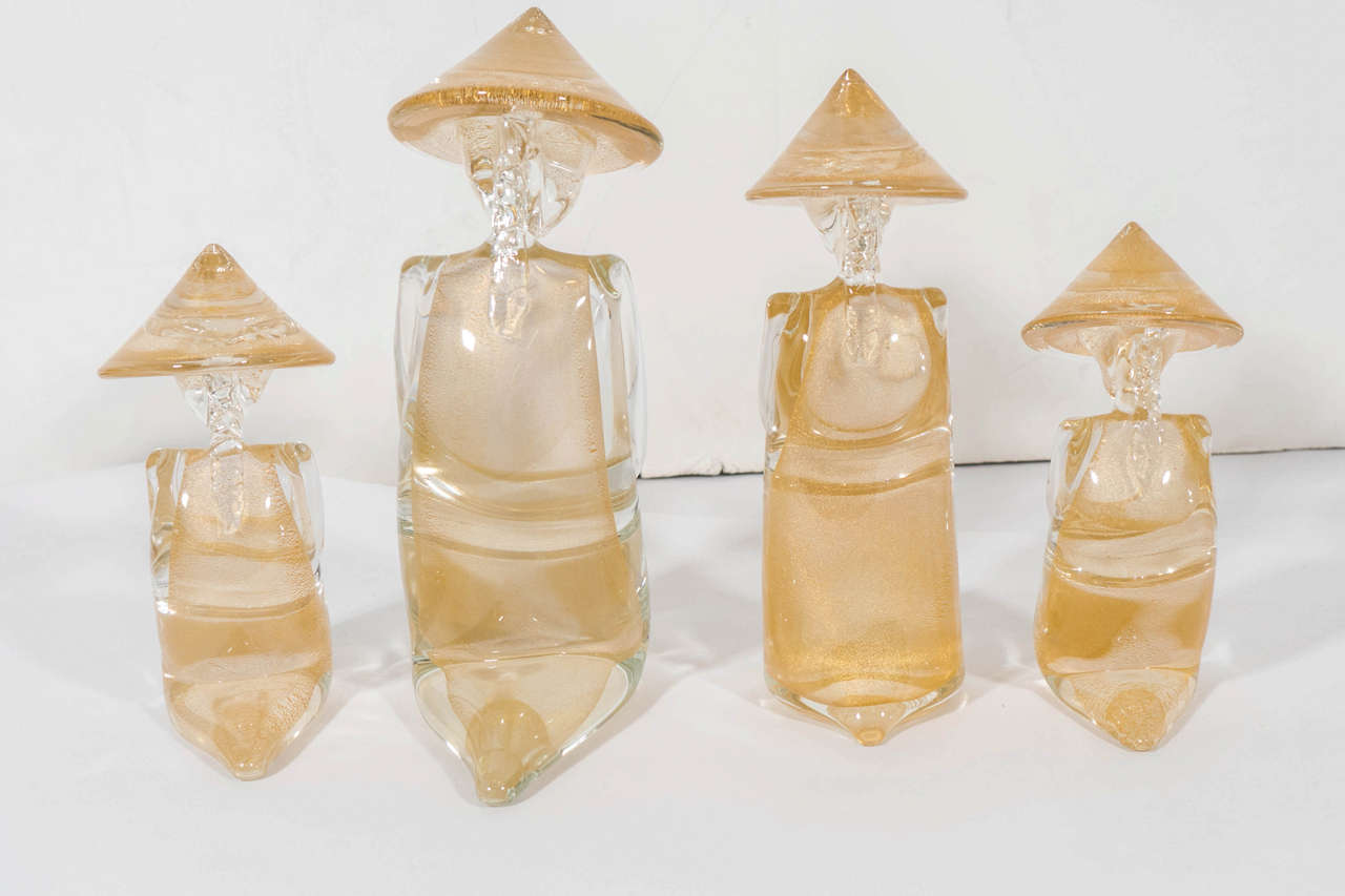 Midcentury Set of Four Murano Glass Asian Figures by Archimede Seguso ...