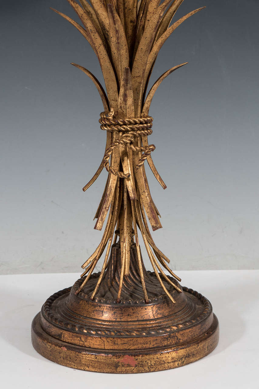 A Midcentury Hollywood Regency Wheat Tole Table Lamp in Gilded Brass at ...