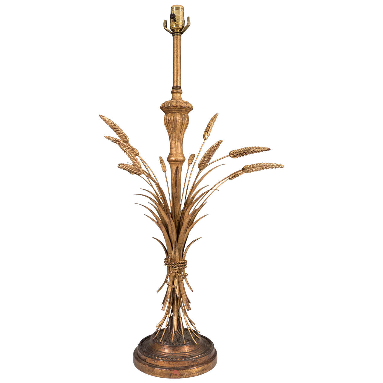 A Midcentury Hollywood Regency Wheat Tole Table Lamp in Gilded Brass at ...