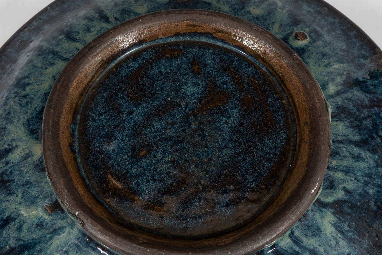 Japanese Dark Blue Stoneware Charger at 1stDibs