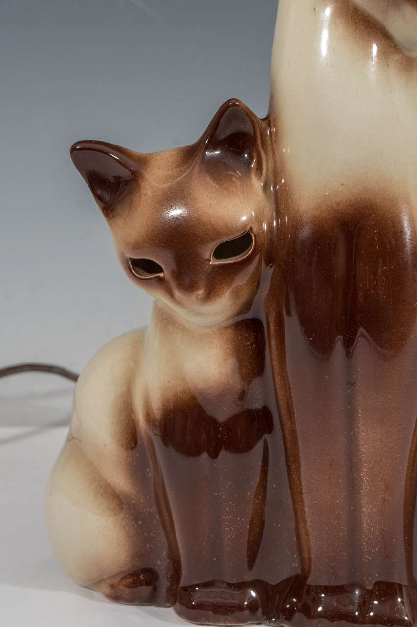 A Midcentury Pair of Ceramic Siamese Cat and Kitten TV Lamps by Howard ...