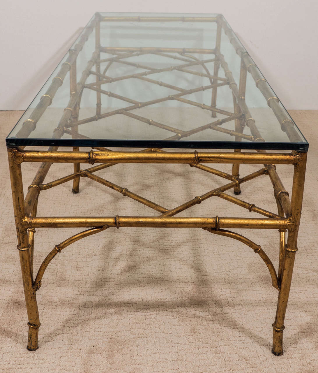 A Midcentury Faux Bamboo Gilded Metal Coffee Table with Bracket ...