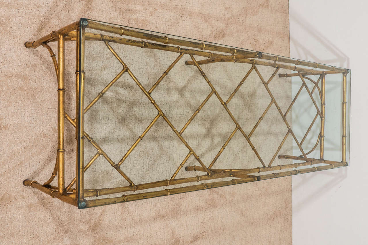 A Midcentury Faux Bamboo Gilded Metal Coffee Table with Bracket ...