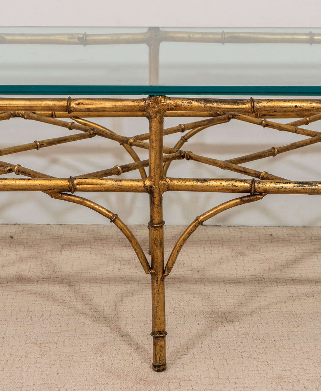 A Midcentury Faux Bamboo Gilded Metal Coffee Table with Bracket ...