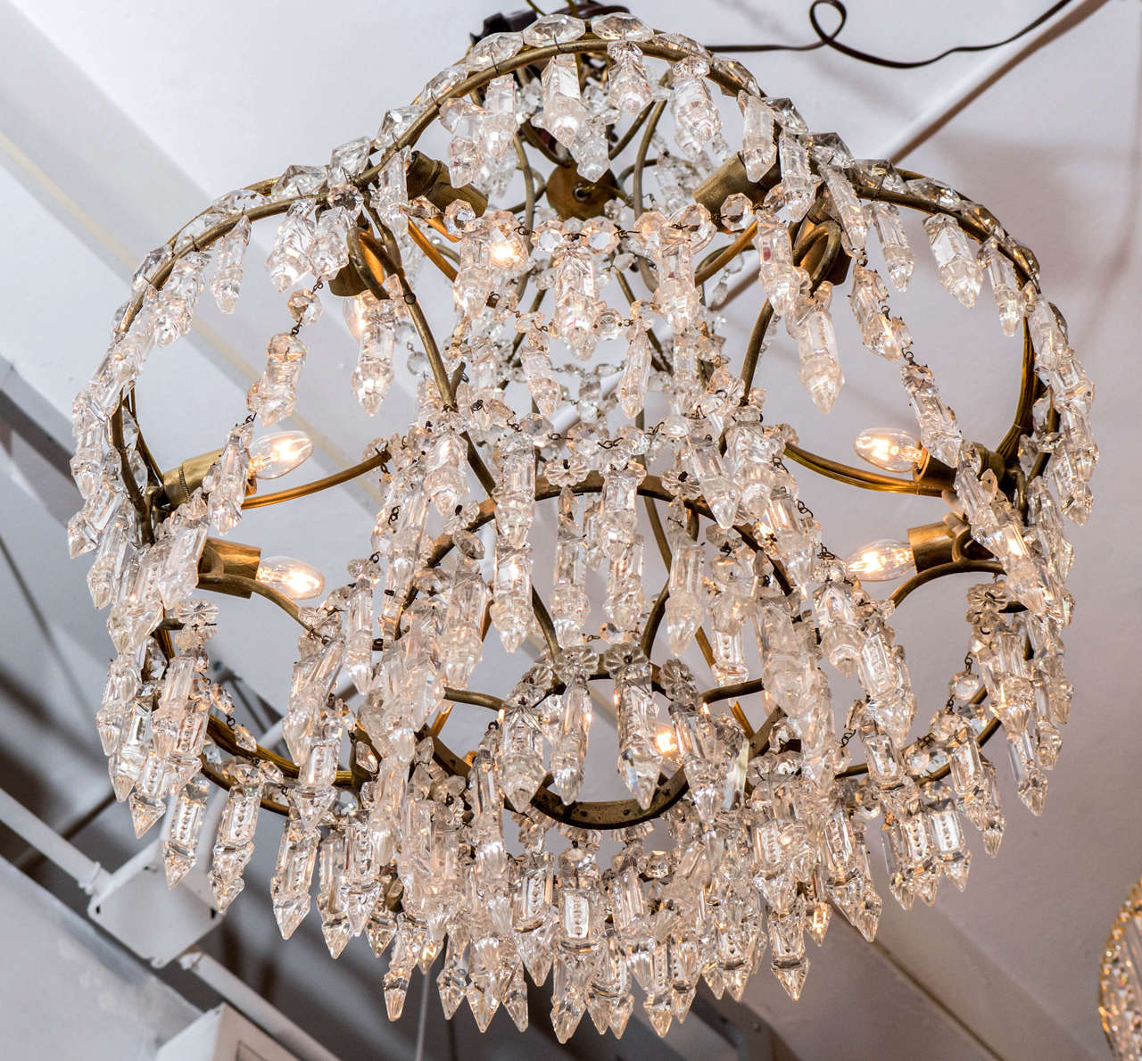 Midcentury Chandelier with Swarovski Cut Crystal Drops For Sale at 1stDibs