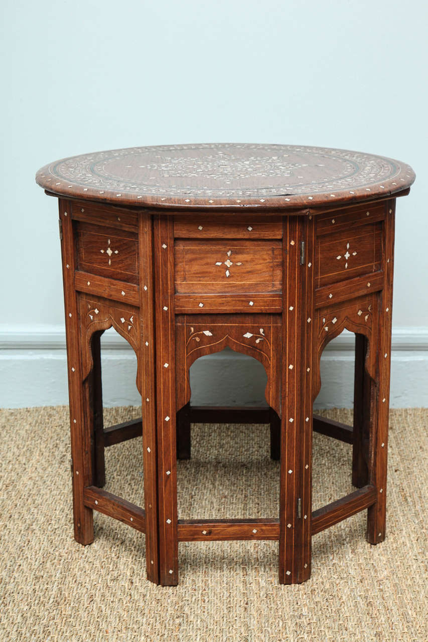 Indian Bone Inlaid Circular Folding Table at 1stDibs