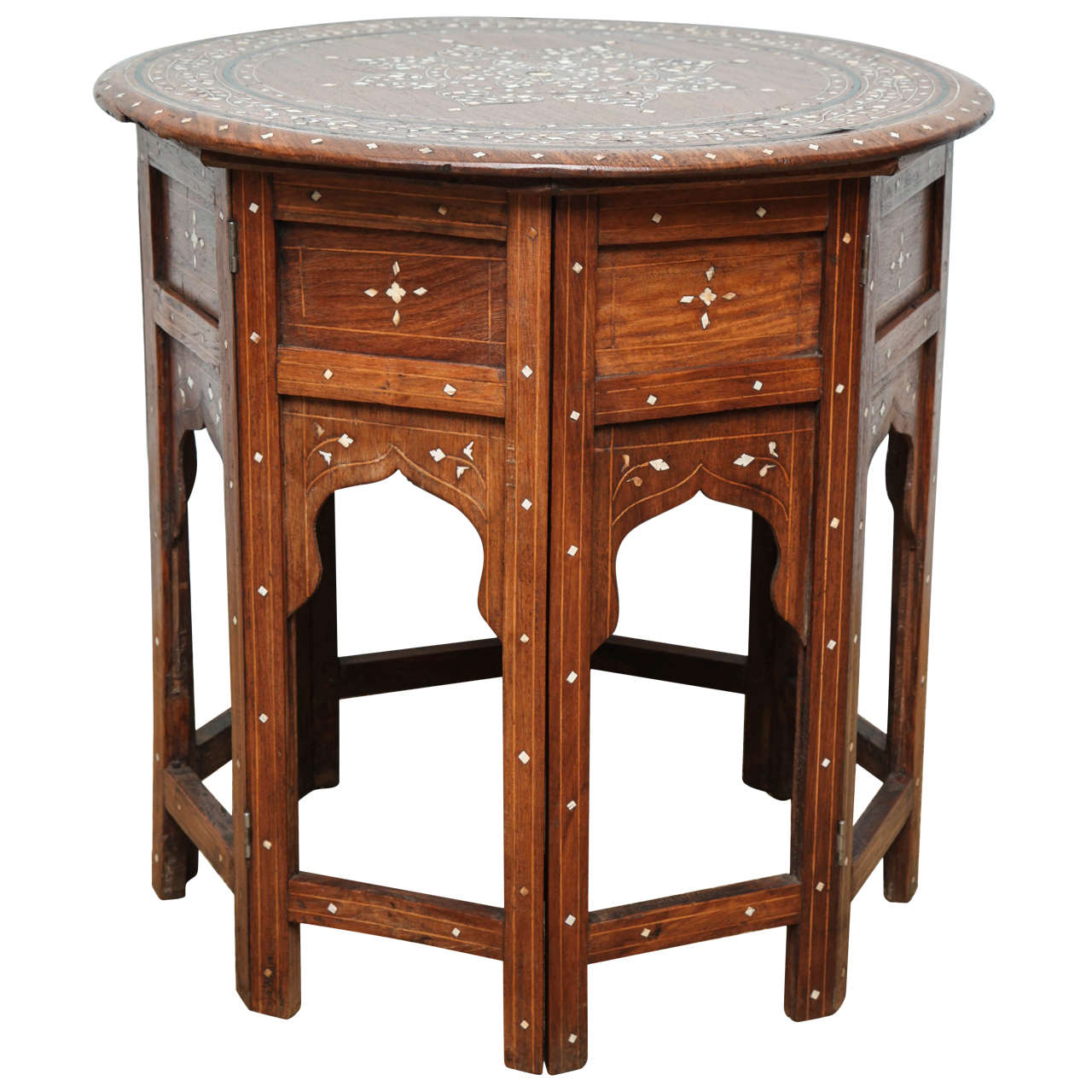 Indian Bone Inlaid Circular Folding Table at 1stDibs