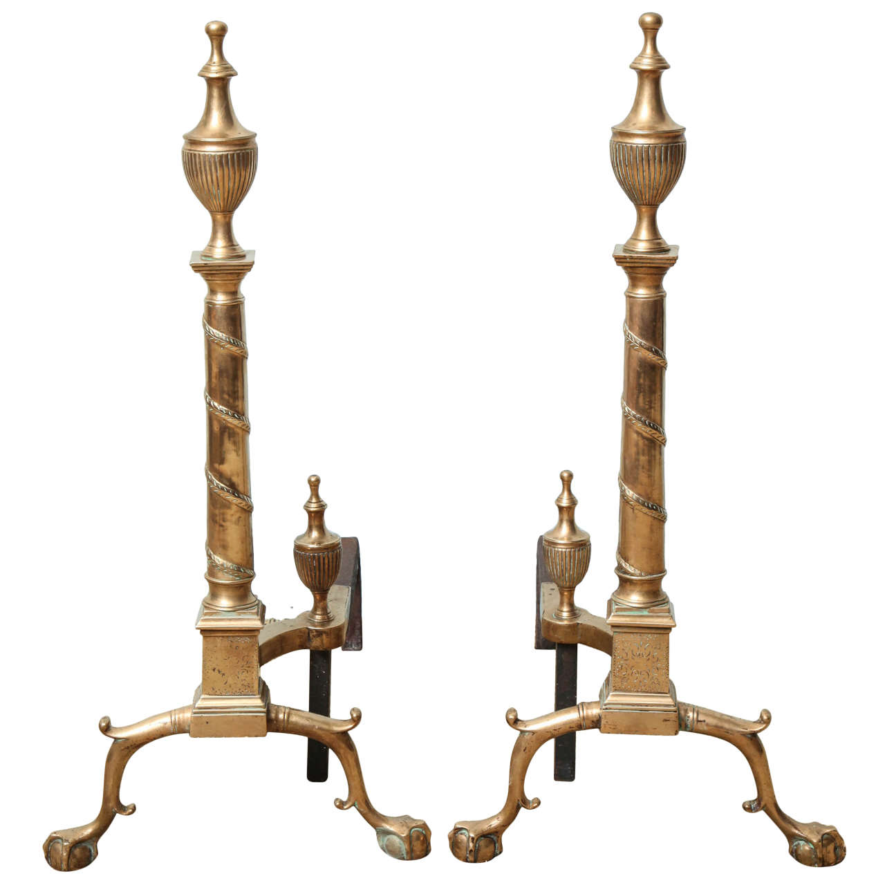 Striking Pair of Classical Andirons at 1stDibs