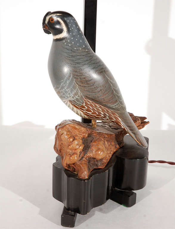Carved Wood Quail Lamp by William Haines at 1stDibs