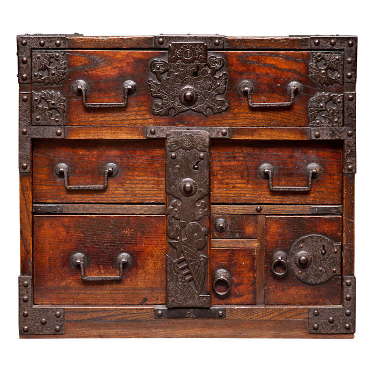Japanese Keyaki Wood Small Tonsu (Sea Chest) at 1stDibs
