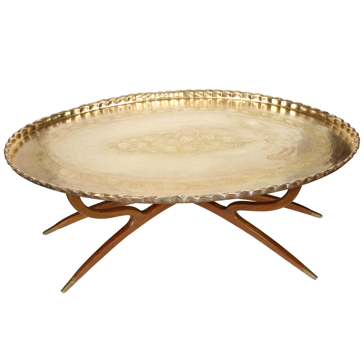 Mid-Century Large Oval Brass Tray Table with Spider-Leg at 1stDibs