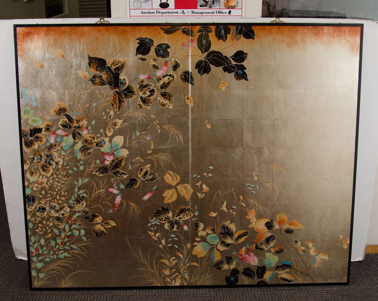 20th Century Japanese Two-Panel Screen with Flowers at 1stDibs
