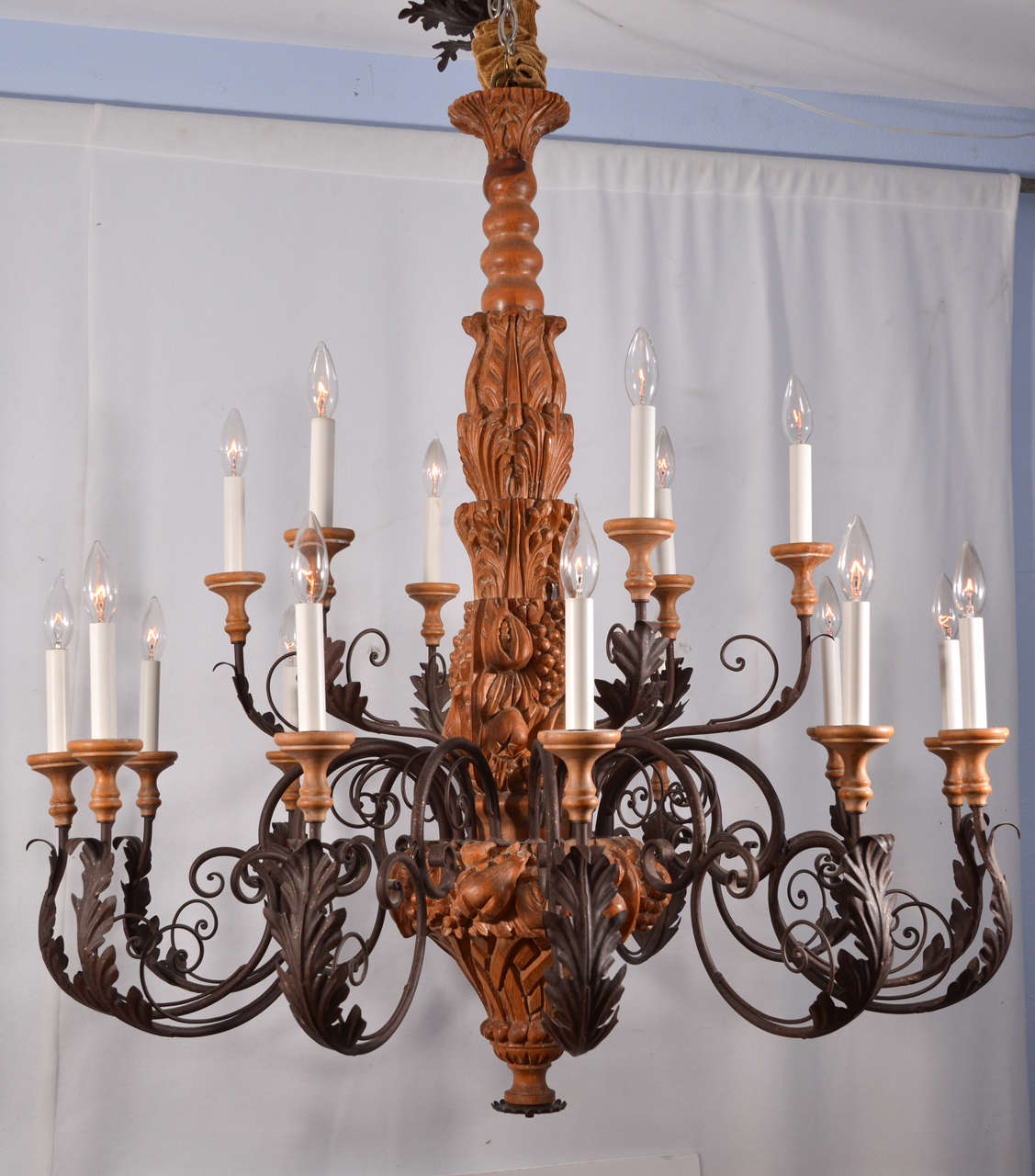 Country French Hand Carved Wood with Graceful Scrolling Arms Chandelier ...