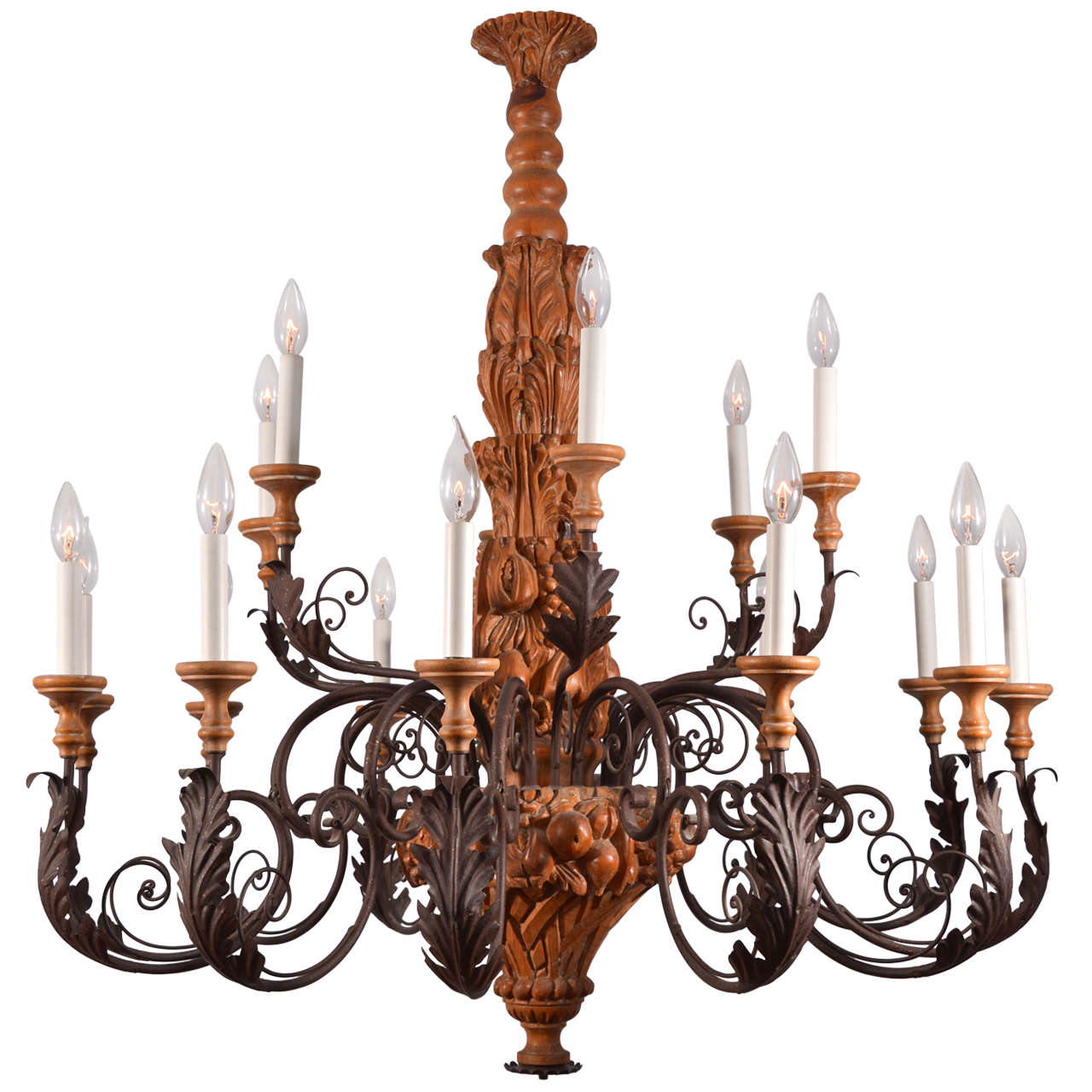 Country French Hand Carved Wood with Graceful Scrolling Arms Chandelier ...