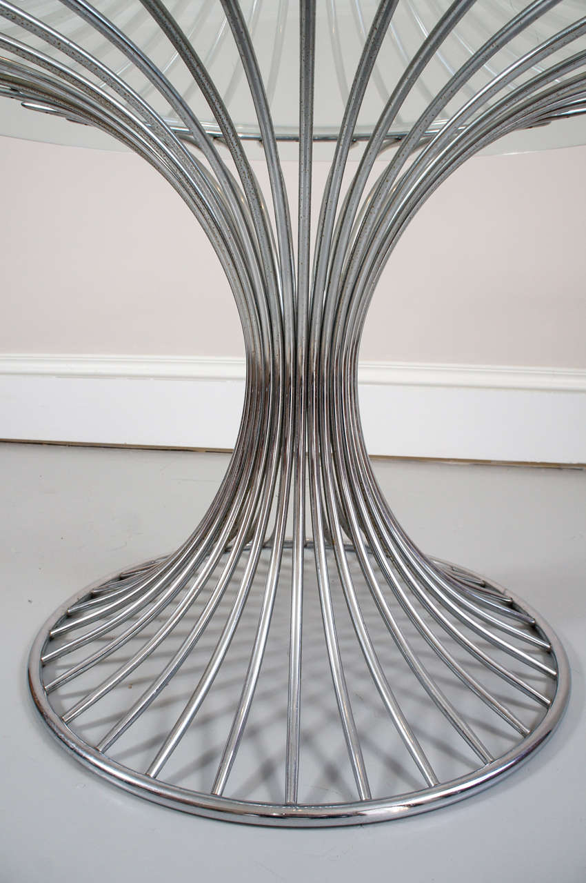 Mid 20th Century Chrome and Glass Top Round Dining Table at 1stDibs