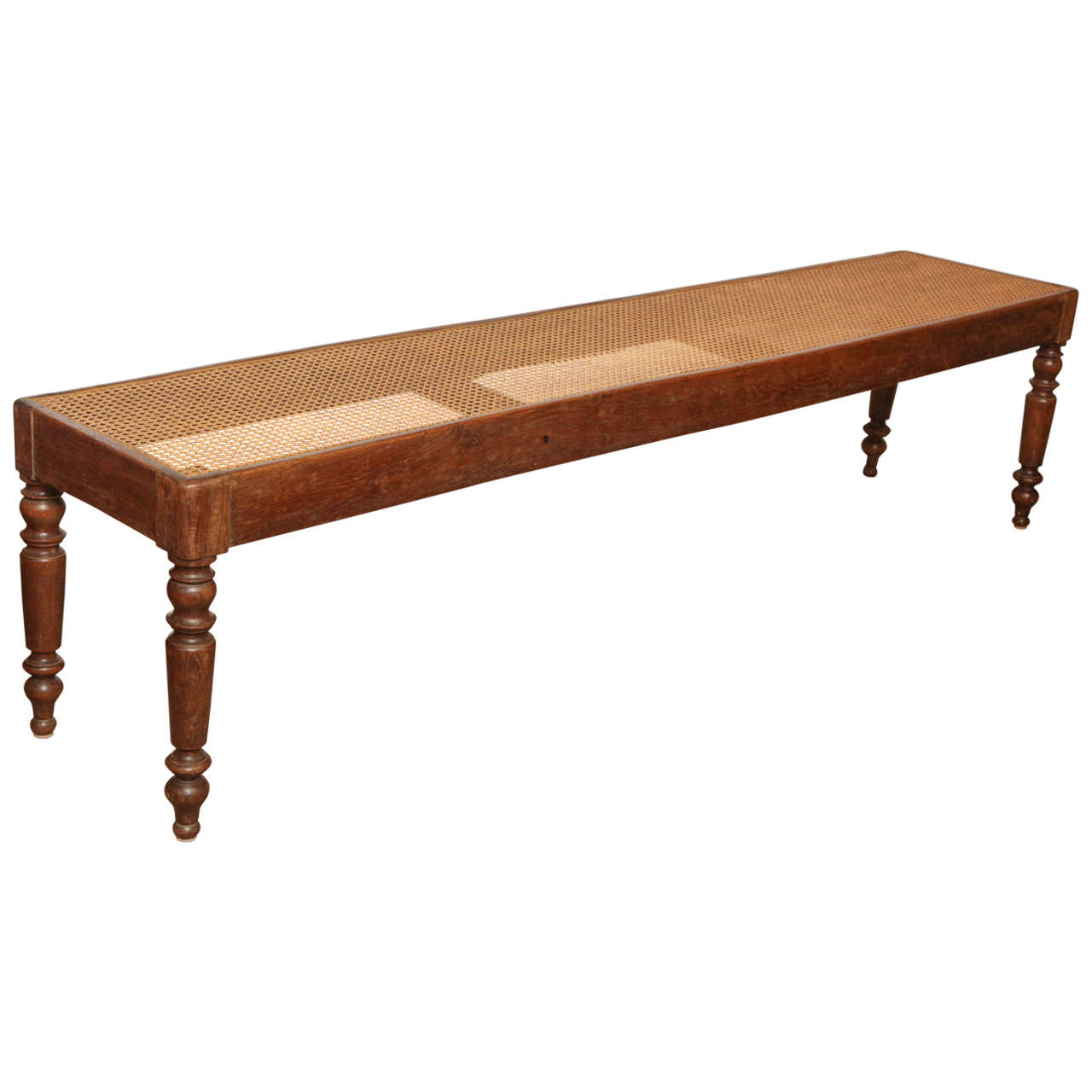 19th Century English Oak and Cane Bench at 1stDibs