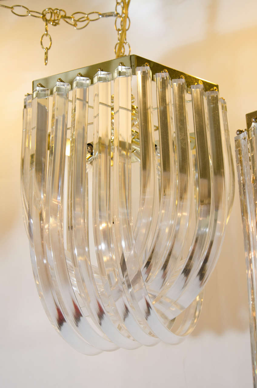 Midcentury Set of Three Looped Lucite Chandeliers at 1stDibs