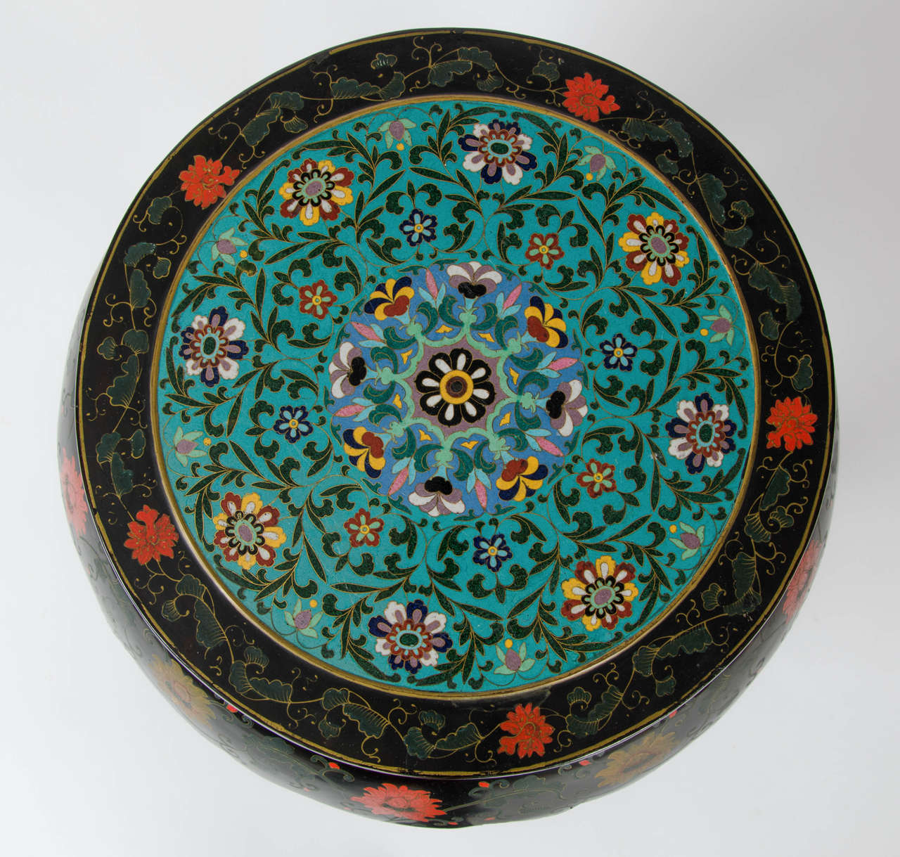 20th century Chinese Black Lacquered Side Table with Cloisonné Top at ...