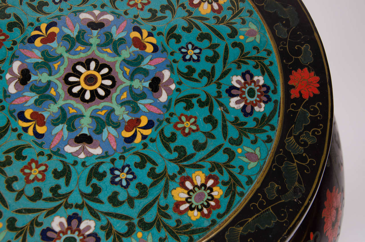 20th century Chinese Black Lacquered Side Table with Cloisonné Top at ...