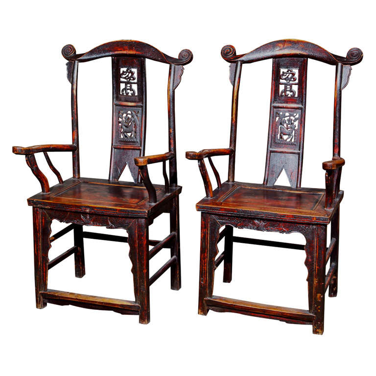 Pair of Chinese Lacquered Arm Chairs For Sale at 1stDibs | lacquered ...