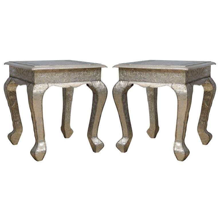 Vintage Pair of Anglo-Indian Embossed Metal Side Tables at 1stDibs