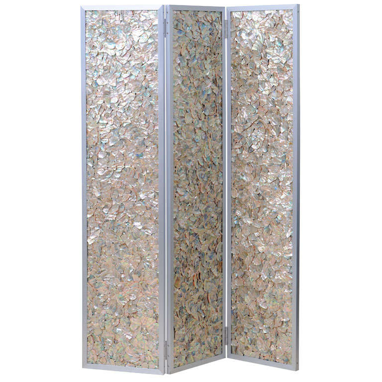 Substantial Brushed Aluminium and Abalone Shell Screen For Sale at ...