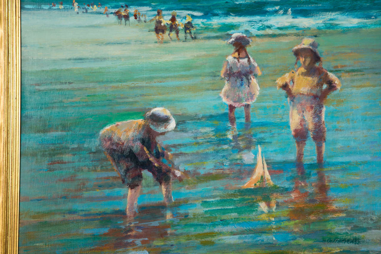 Ca.1920's Beach Painting On Outside Wall By Donald R. Purdy at 1stDibs