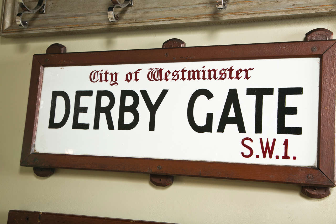 Vintage London Street Sign City of Westminster-Derby Gate S.W.1 at 1stDibs
