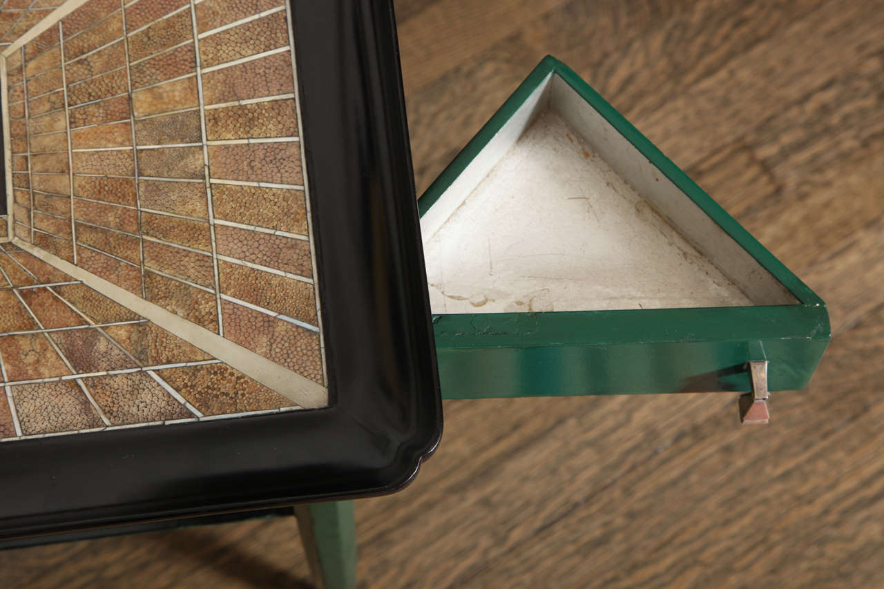 French Art Deco Lacquered Side Table with Shagreen and Metal Inlays For ...