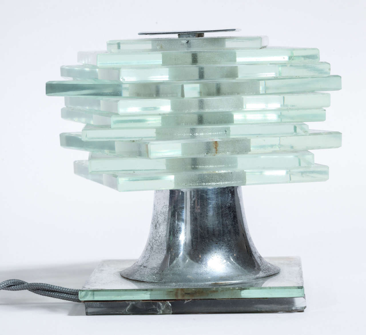 Maison Desny French Art Deco Nickelled Brass and Glass Cubist Lamp For ...