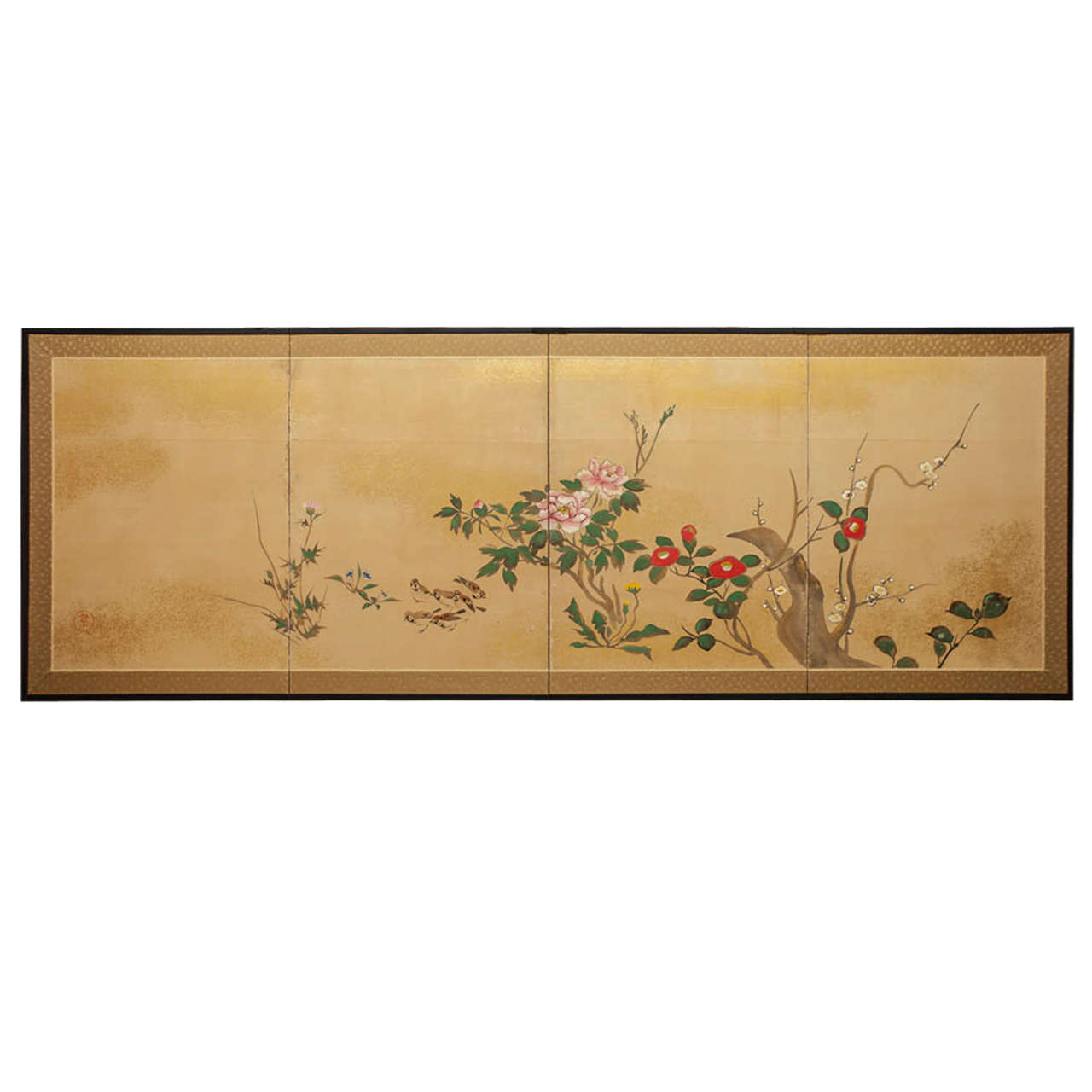 Meiji Period Japanese Four Panel Screen Bijin At Leisure For Sale at ...