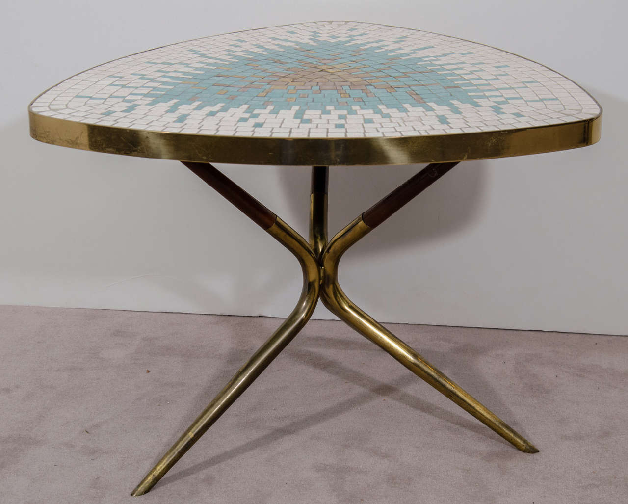 Spectacular Pair of Triangular Italian Tiled Side Tables on Tripod ...