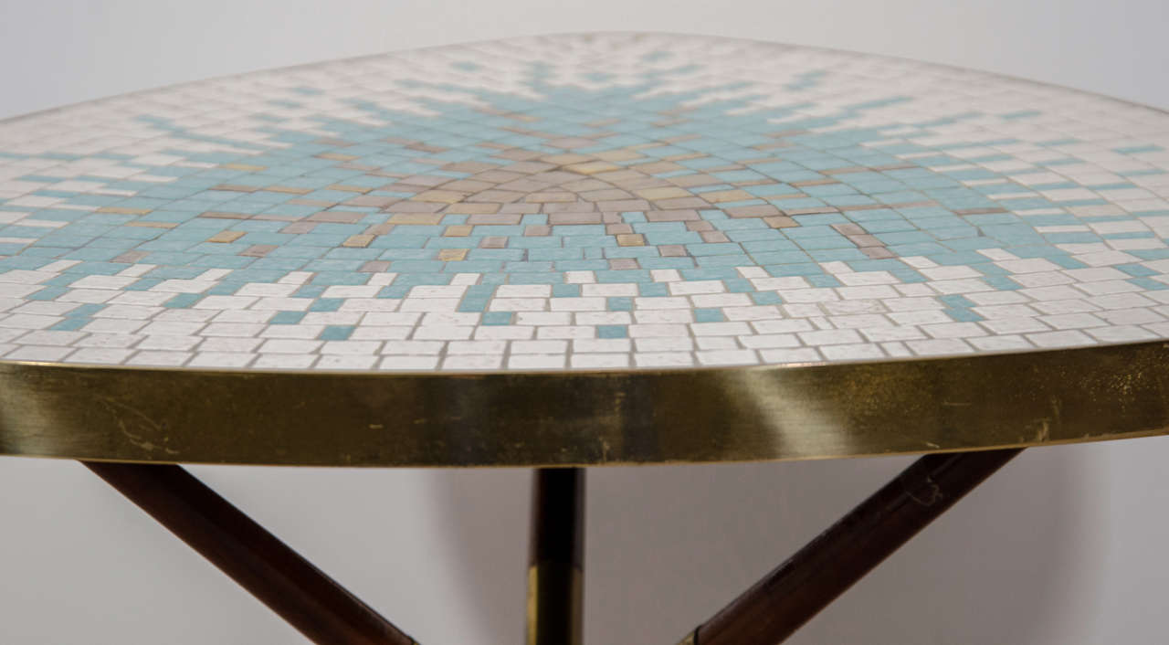 Spectacular Pair of Triangular Italian Tiled Side Tables on Tripod ...