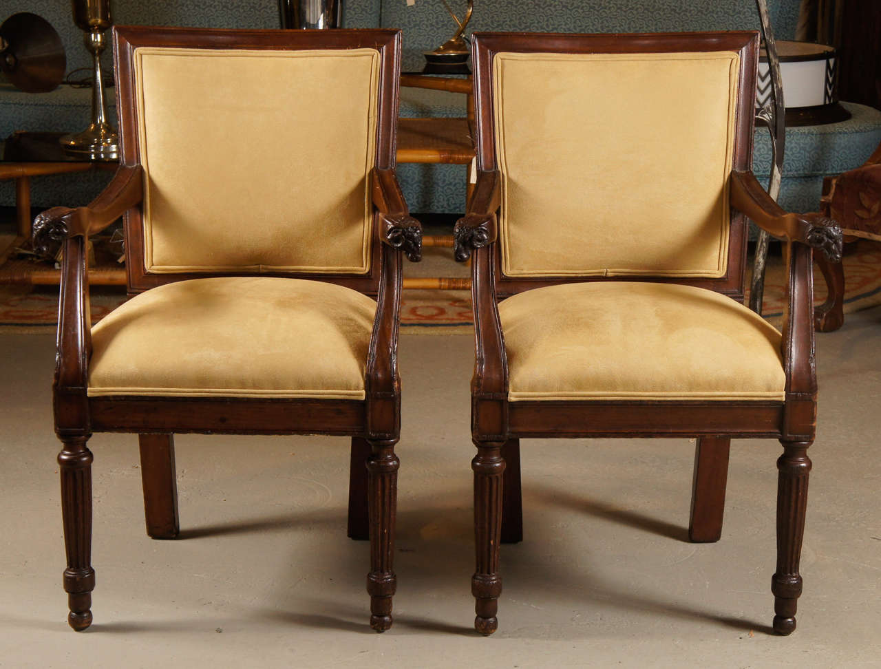 Walnut Rams Head Arm Chairs at 1stDibs