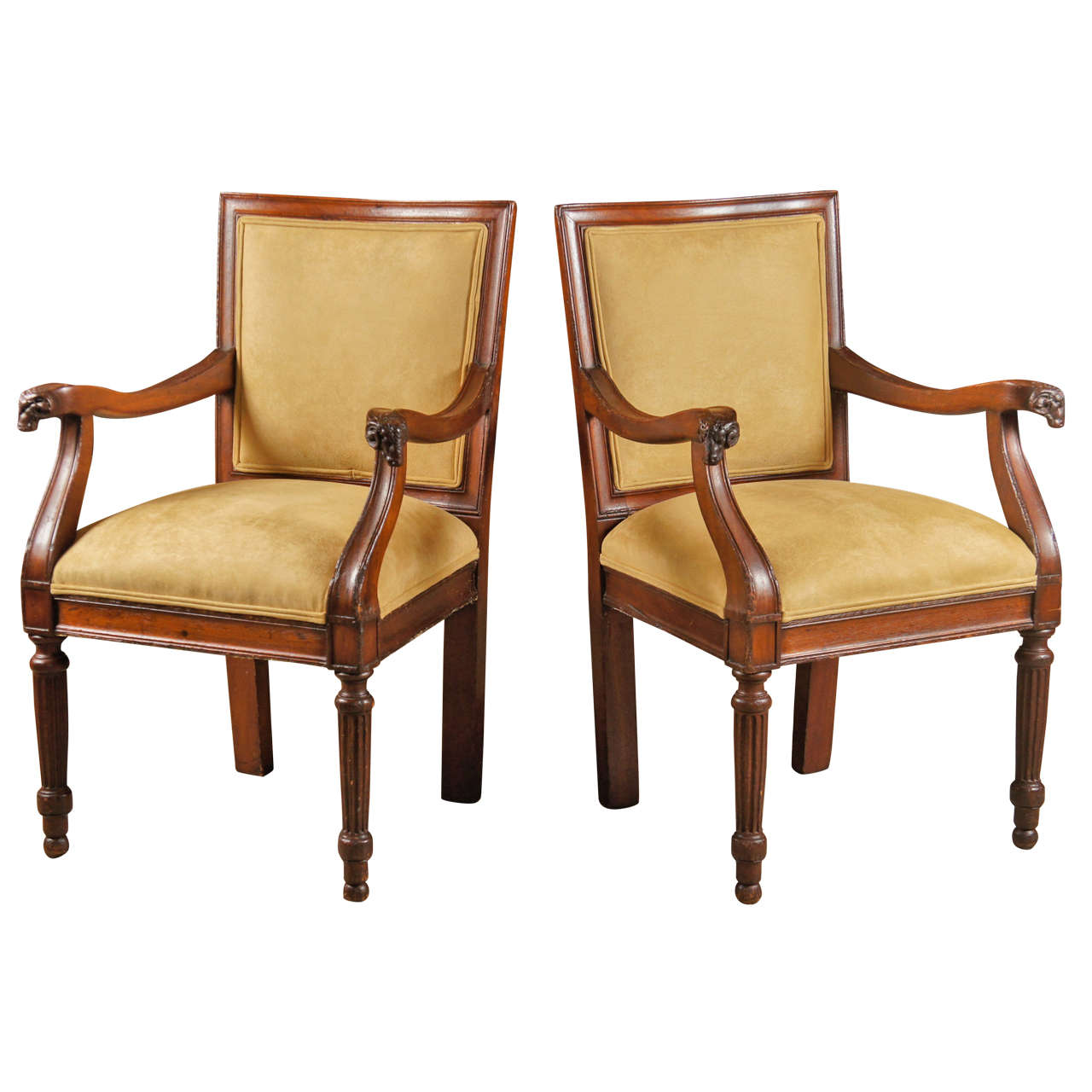 Walnut Rams Head Arm Chairs at 1stDibs