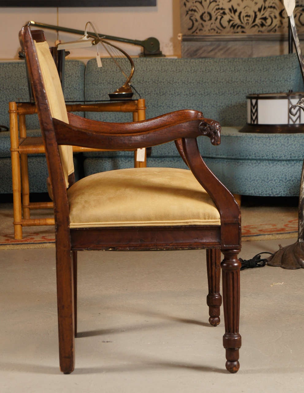 Walnut Rams Head Arm Chairs at 1stDibs