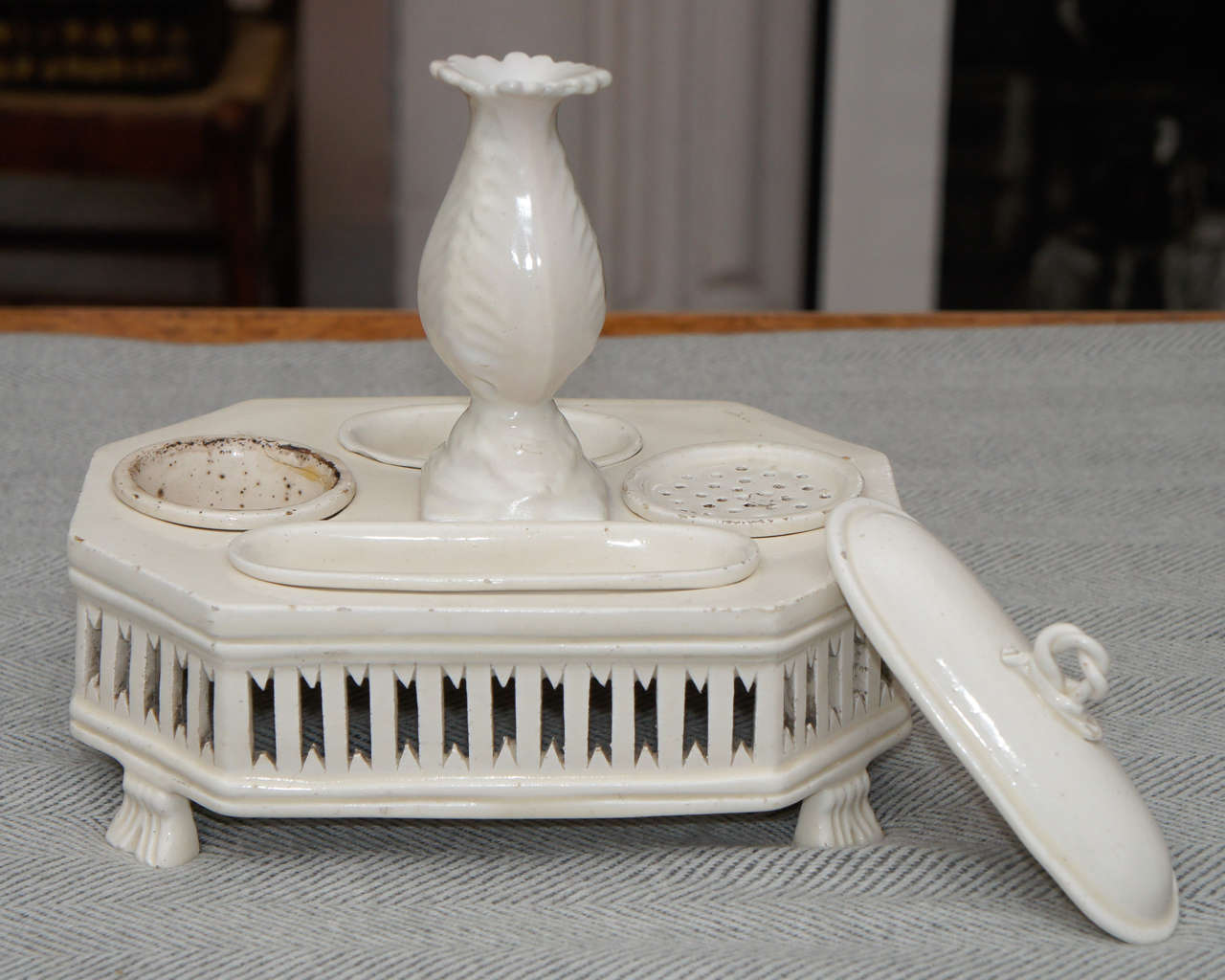 English Creamware Inkwell with Bud Vase at 1stDibs
