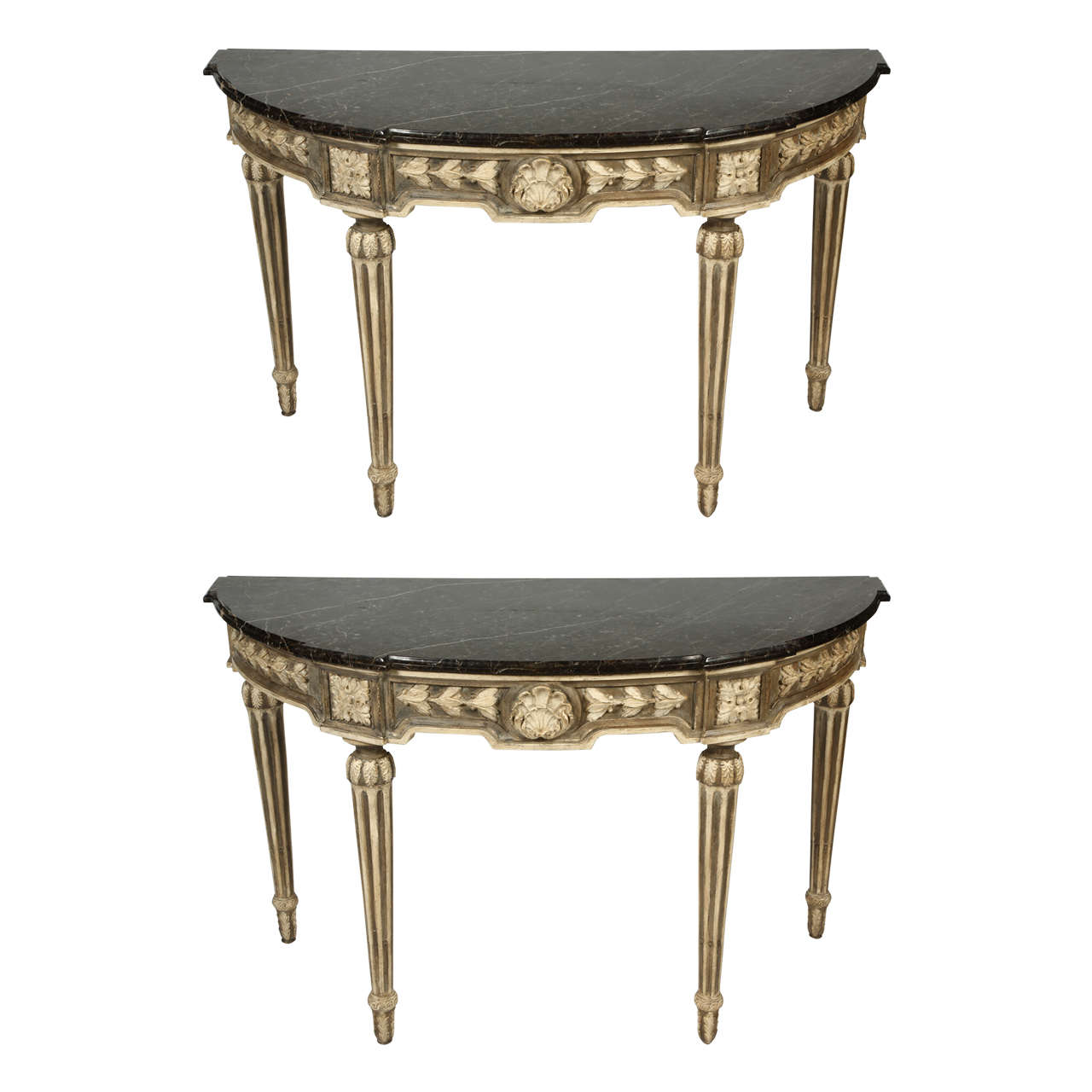 Pair of French Louis XVI Style Demilune Console Tables with Marble Tops ...