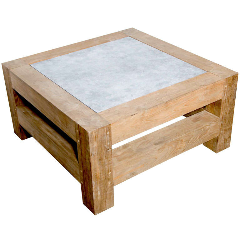 Teak and Bluestone Coffee Table at 1stDibs
