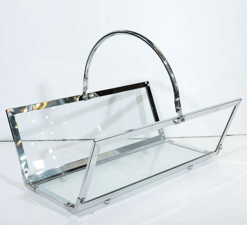Glass and Chrome Log Holder with Curved Handle at 1stDibs | glass log ...