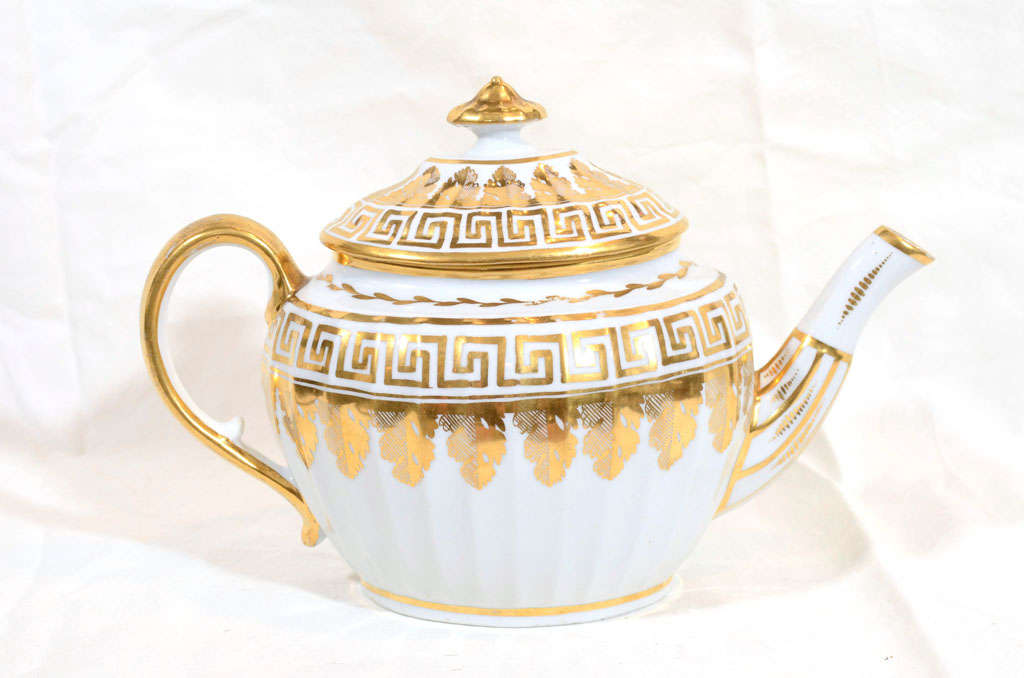 A Coalport White and Gilt Neoclassical Tea Pot with Greek Key Design at ...