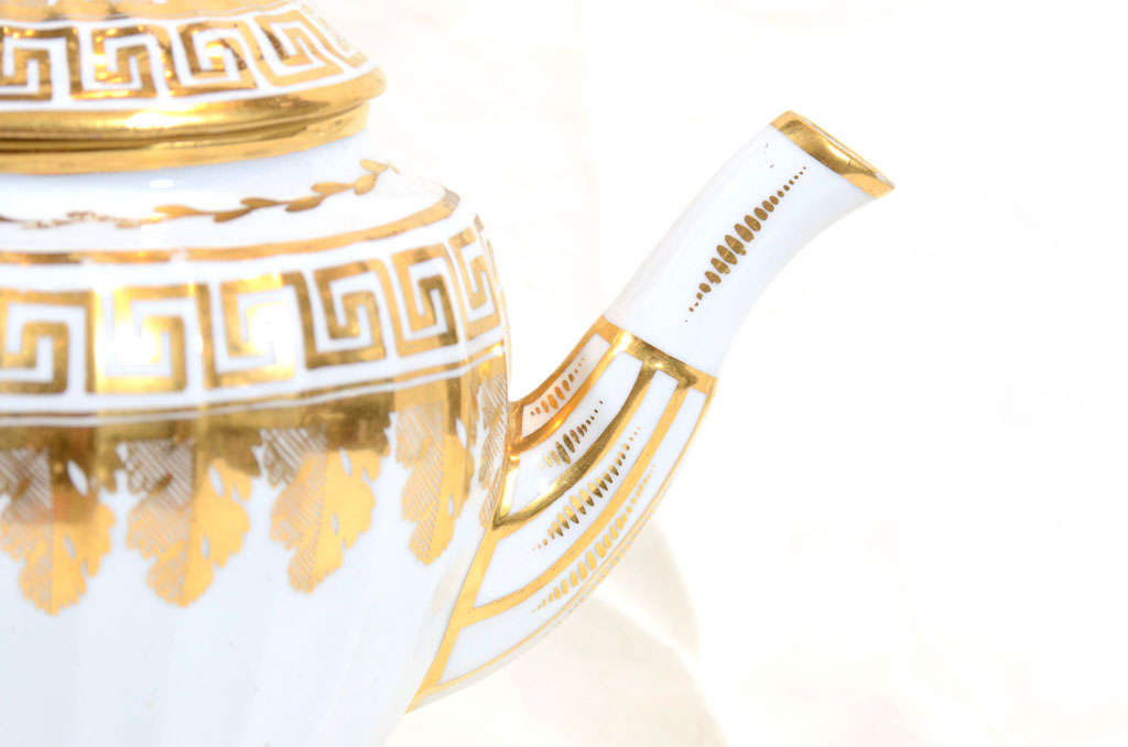 A Coalport White and Gilt Neoclassical Tea Pot with Greek Key Design at ...