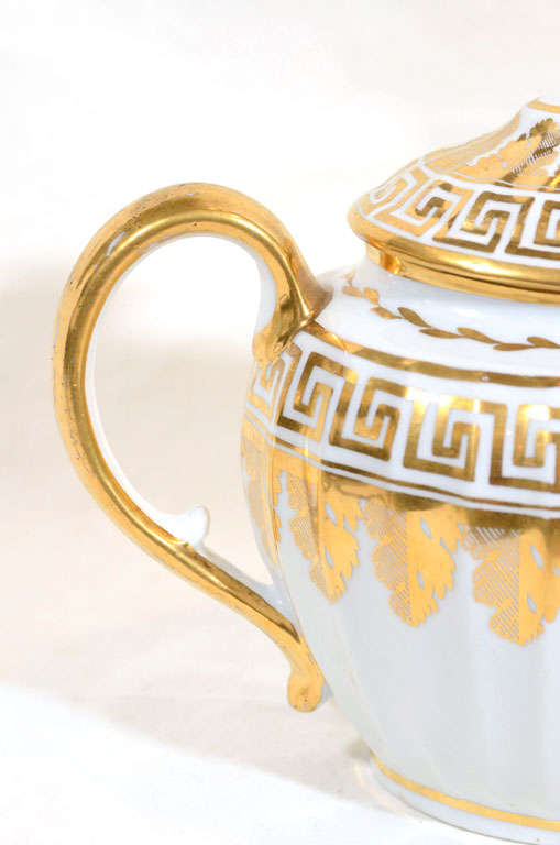 A Coalport White and Gilt Neoclassical Tea Pot with Greek Key Design at ...