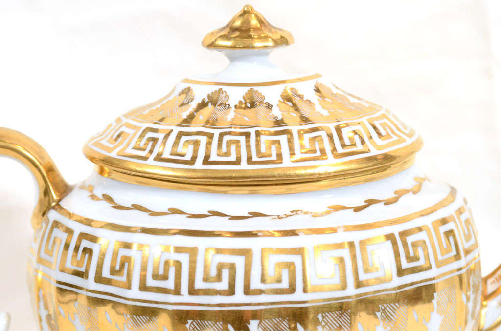 A Coalport White and Gilt Neoclassical Tea Pot with Greek Key Design at ...