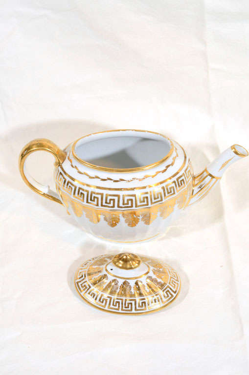 A Coalport White and Gilt Neoclassical Tea Pot with Greek Key Design at ...