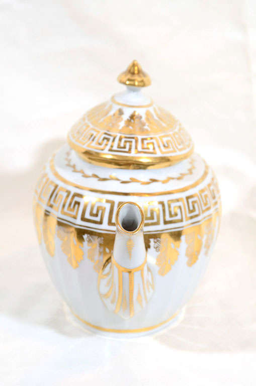 A Coalport White and Gilt Neoclassical Tea Pot with Greek Key Design at ...