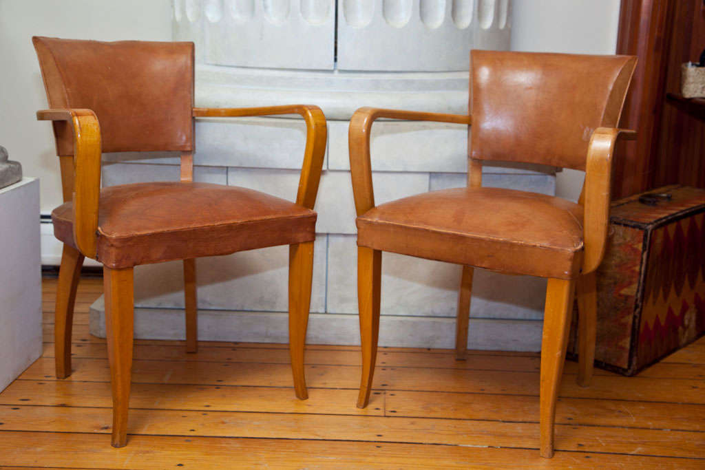 Classic Pair of French Leather Bridge Chairs at 1stDibs